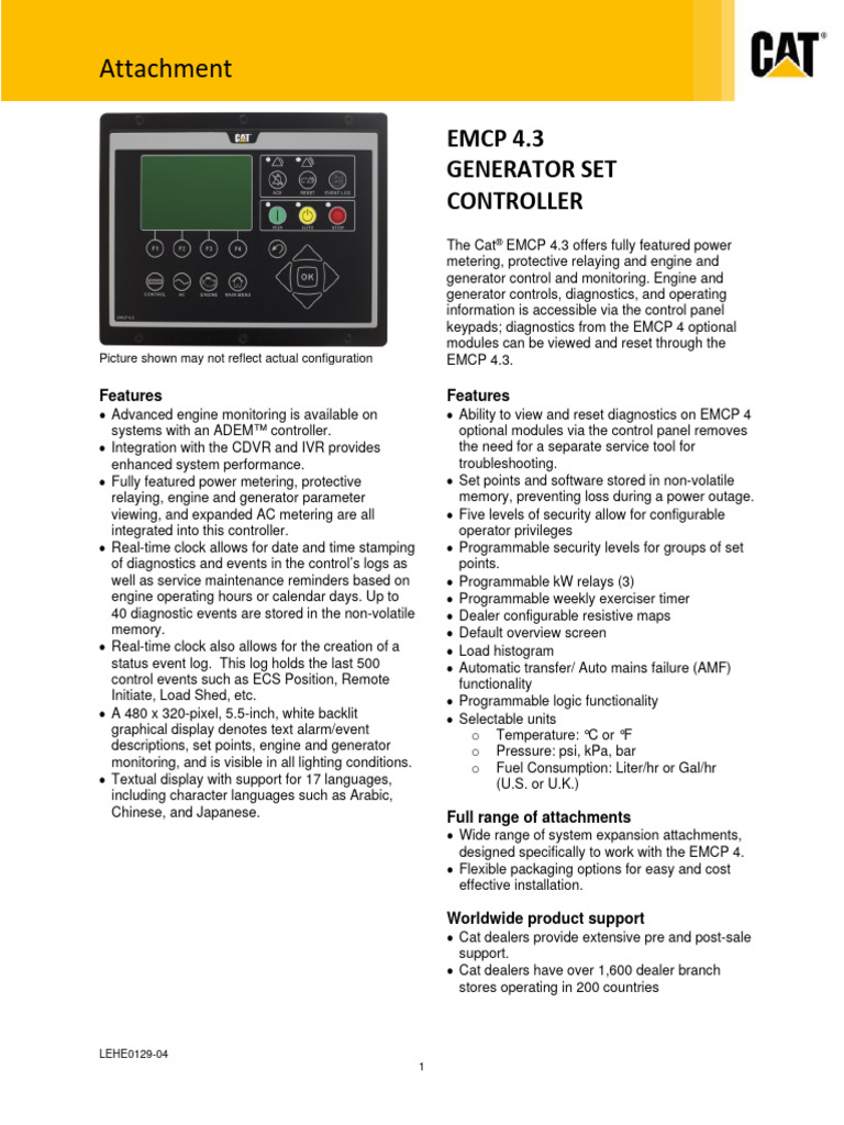 Attachment: EMCP 4.3 Generator Set Controller | PDF