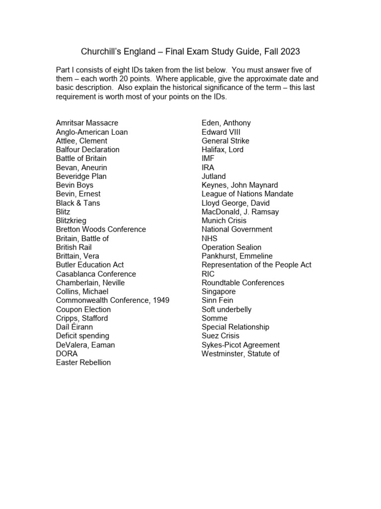 Fall 2023 Final Exam Study Guide | PDF | Winston Churchill | United Kingdom