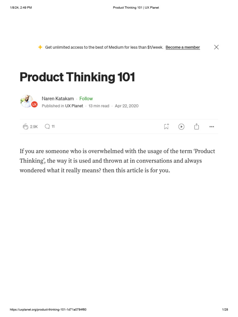 Product Thinking 101 Overview | PDF