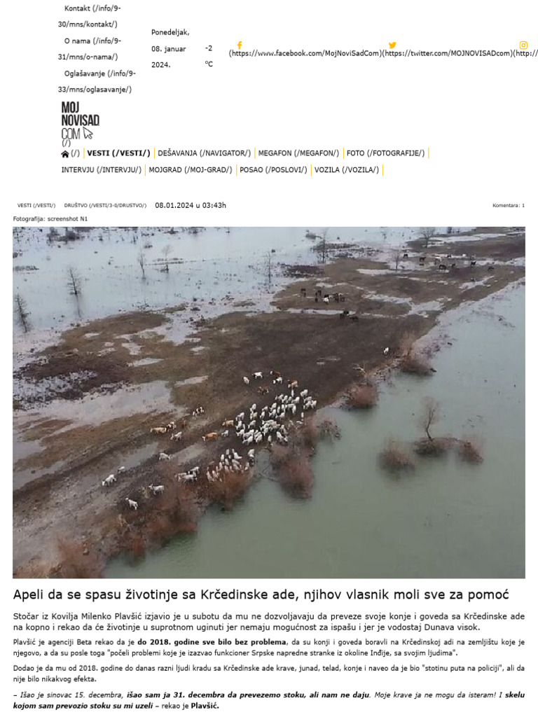 Apeli Da Se Spasu Životinje Sa Krčedinske Ade, Njihov Vlasnik Moli Sve Za Pomoć | PDF