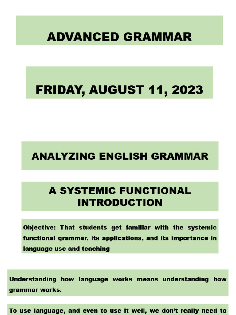 An Introduction To Systemic Functional Grammar (Power Point ...
