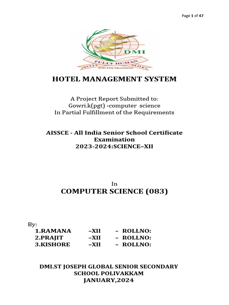 Hotel Management Report FINAL | PDF | Data Management | Computer Science