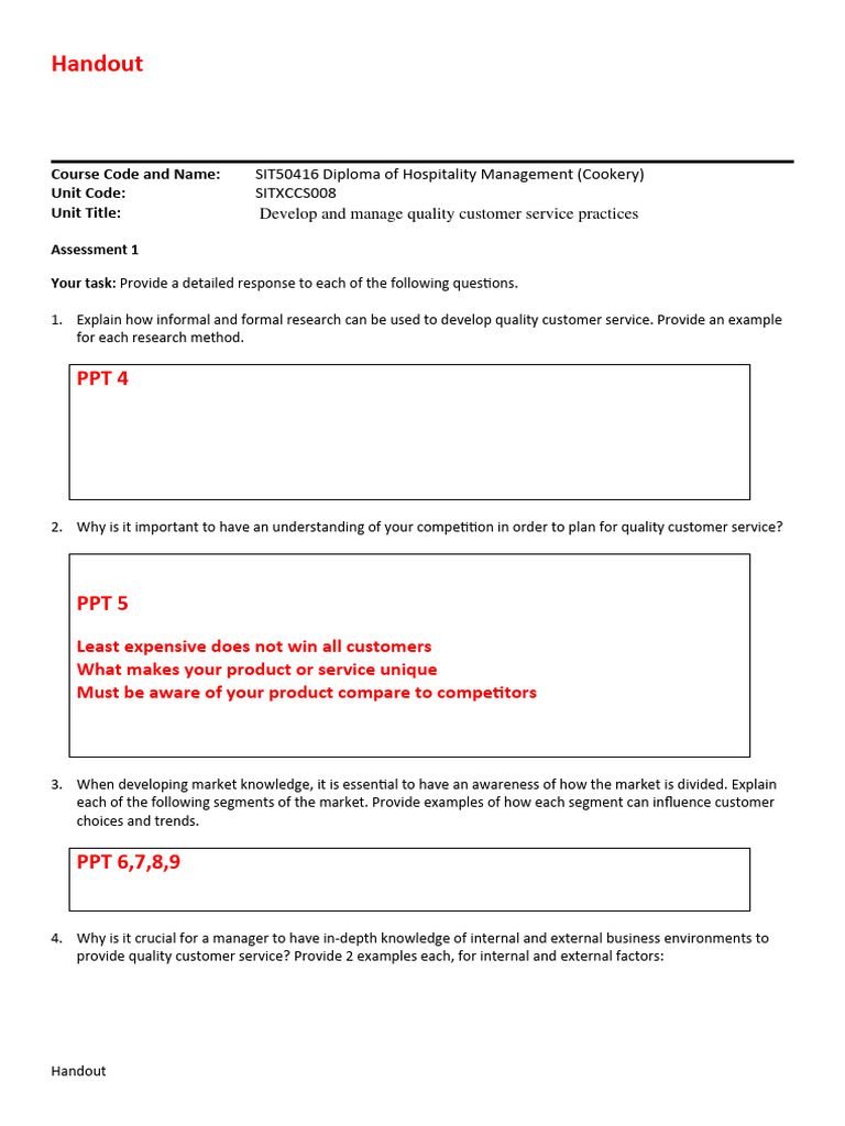 SITXCCS008 - Handout | PDF