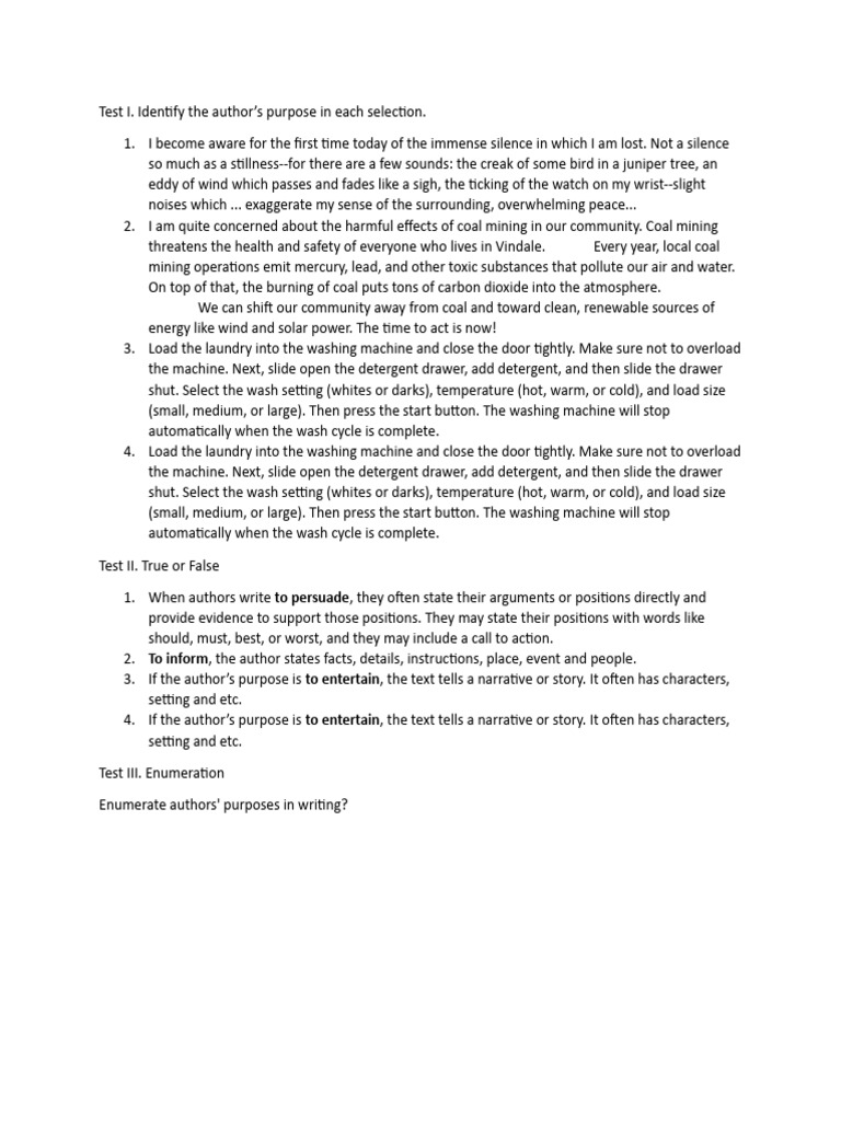 Authors Purpose Quiz | PDF