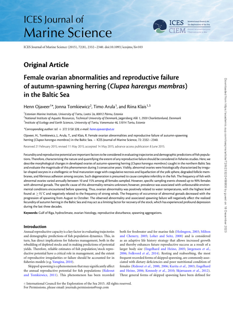 FSV 103 | PDF | Ovary | Spawn (Biology)