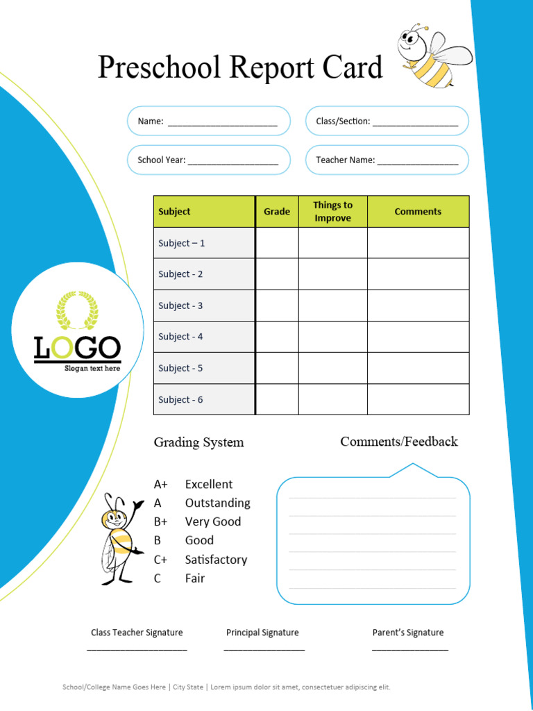 Preschool Report Card Template | PDF