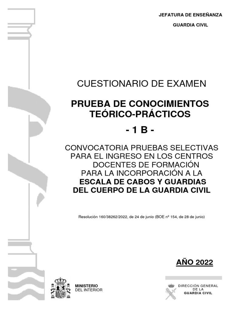 Examen Guardia Civil 2022 PRUEBA de CONOCIMIENTOS Teoricos Practicos 1b 2022 | PDF