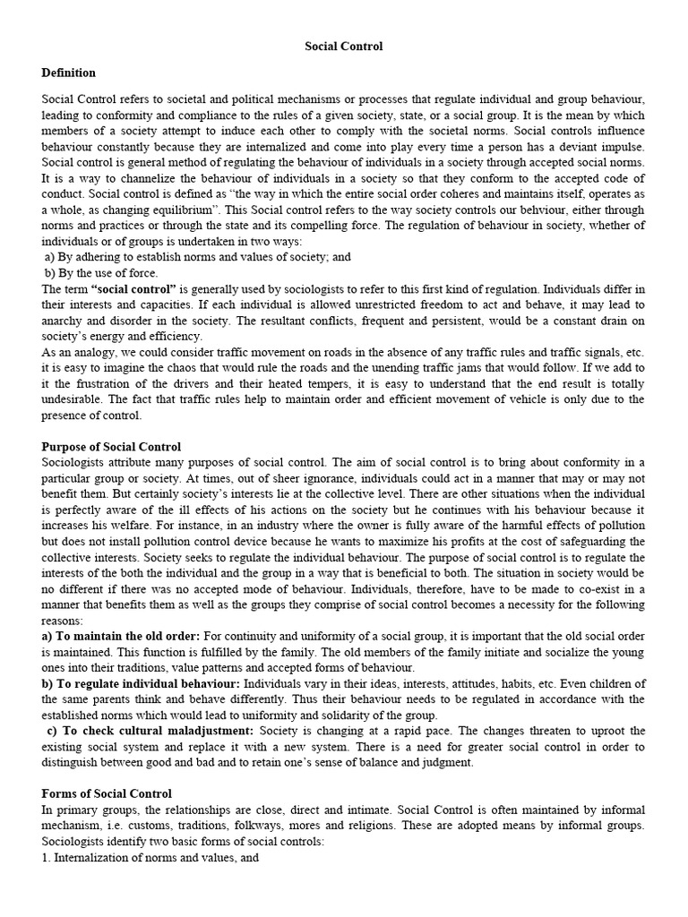 Social Control | PDF | Deviance (Sociology) | Social Psychology