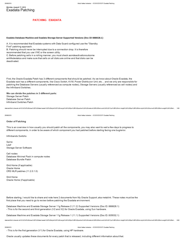 Exadata Patching | PDF