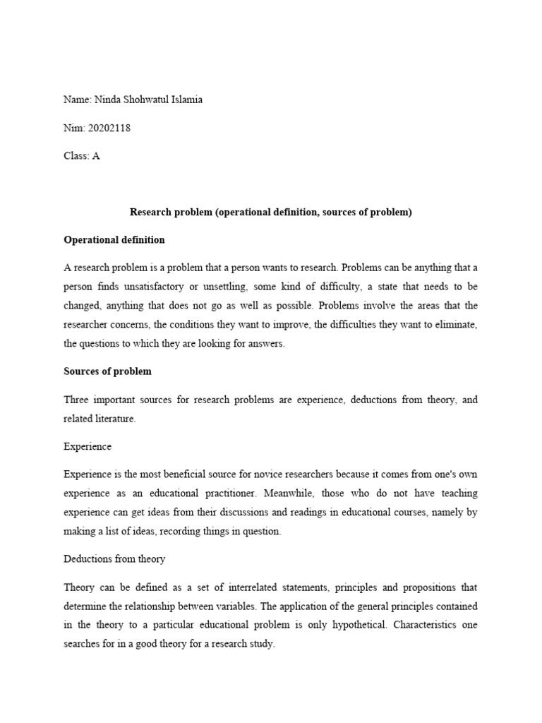 Research Problem (Operational Definition, Sources of Problem ...