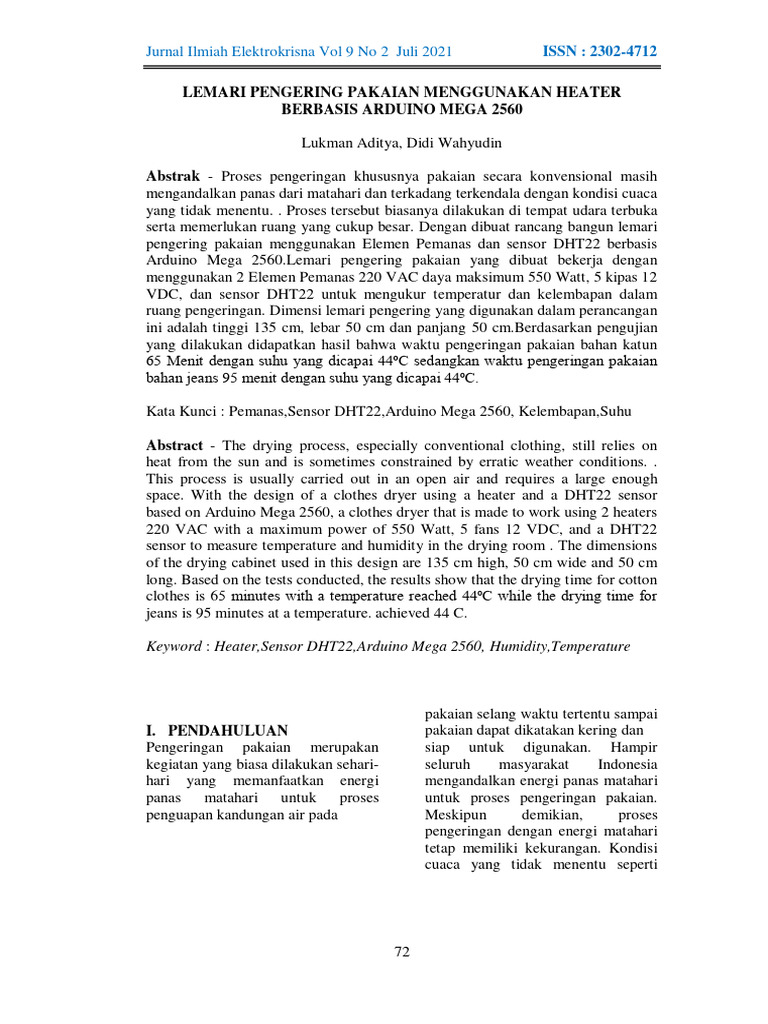 Lemari Pengering Pakaian Menggunakan Heater Berbasis Arduino Mega 2568