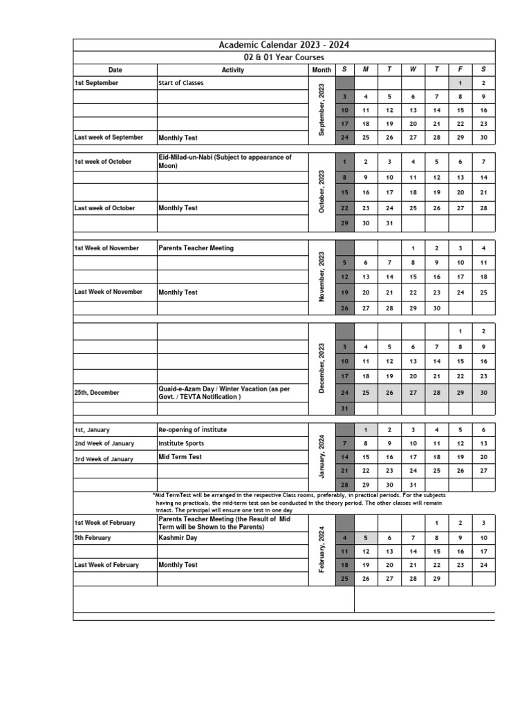 TEVTA Academic Calendar 2023-2024 | PDF