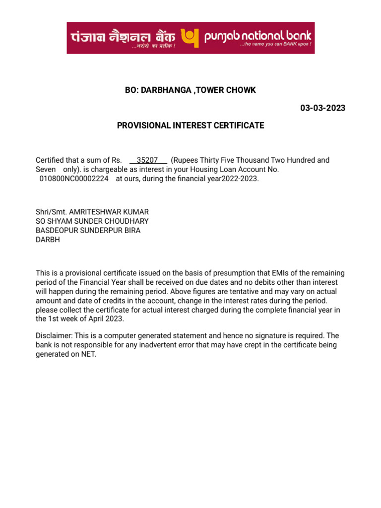 Interest Certificate 030323 | PDF