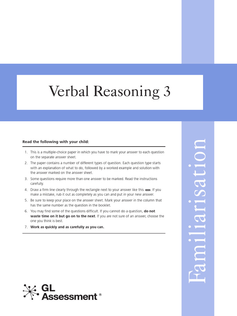 Verbal Reasoning 3 Test Booklet And Answer Sheet Pdf