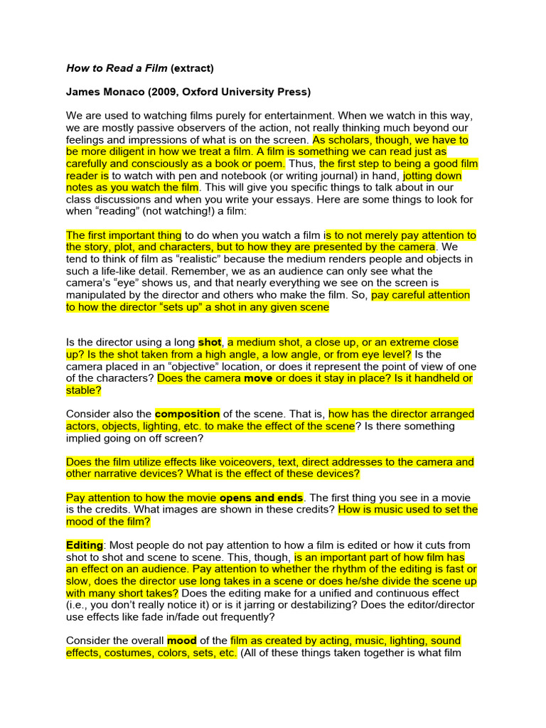 How To Read A Film Extract | PDF