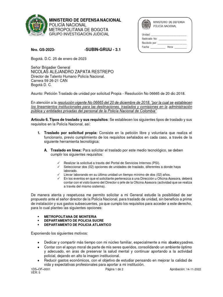 Solicitud Traslado A Ditah Lucumi | PDF