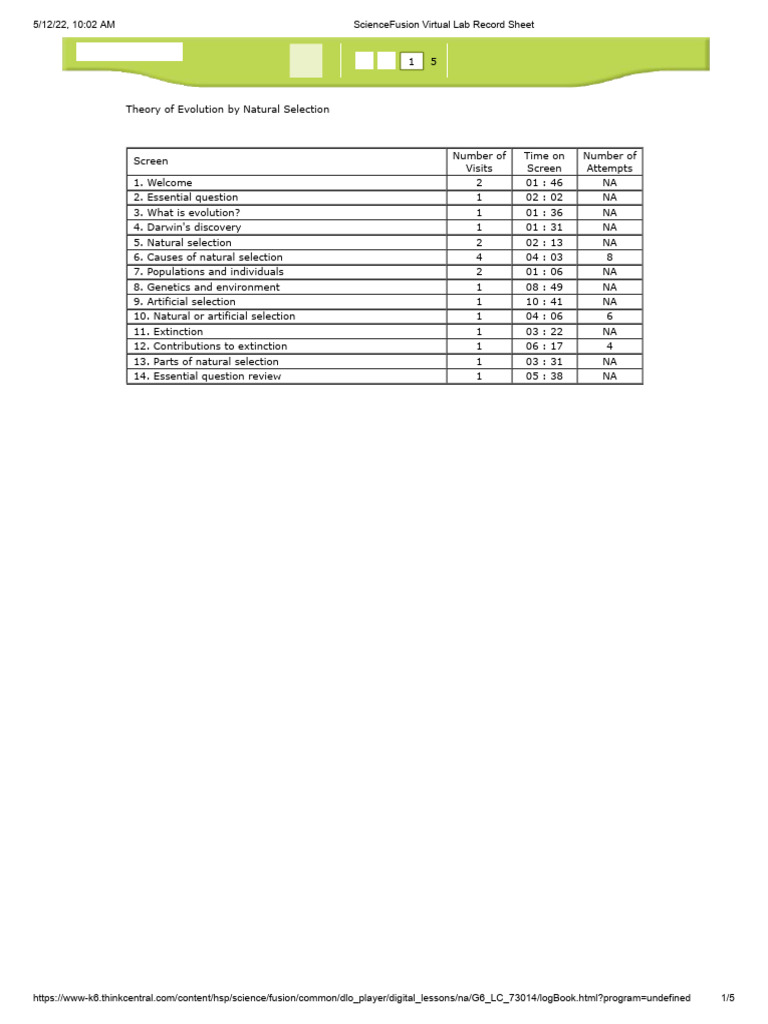 ScienceFusion Virtual Lab Record Sheet | PDF | Natural Selection | Evolution