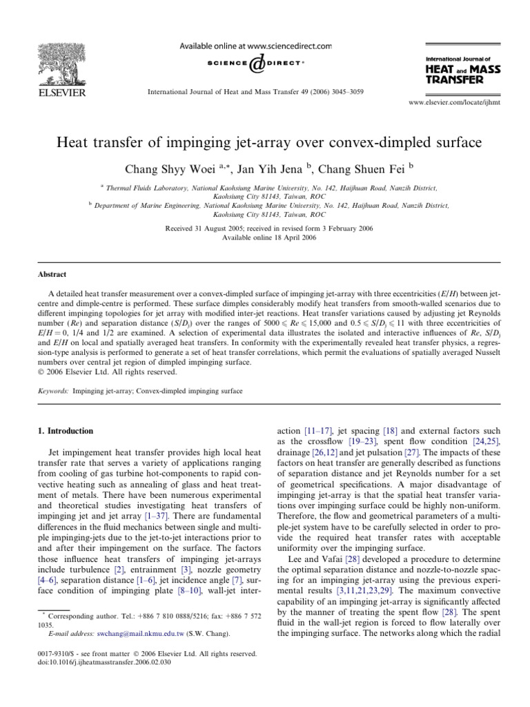 2006, Heat Transfer of Impinging Jet-Array Over Convex-Dimpled Surface ...