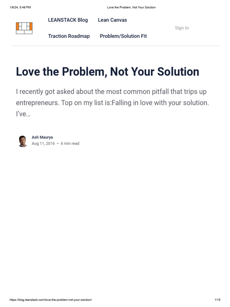 Love The Problem, Not Your Solution | PDF