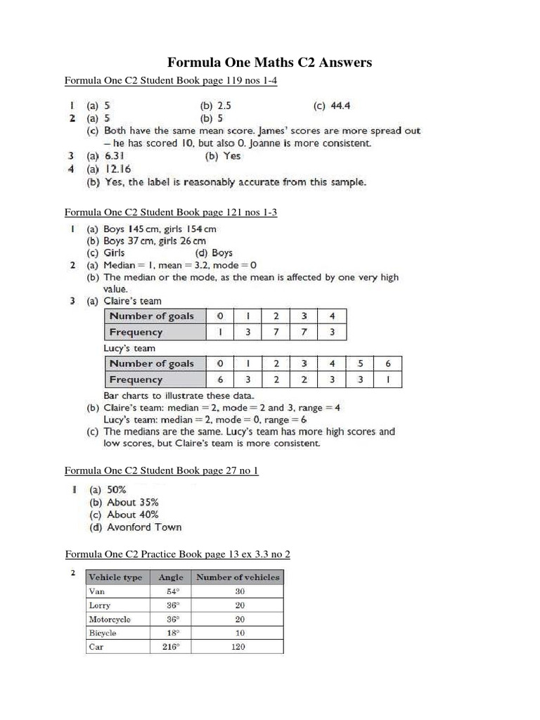 Formula One Maths C2 Answers | PDF