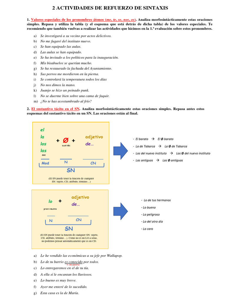 2 Actividades de Refuerzo de Sintaxis | PDF