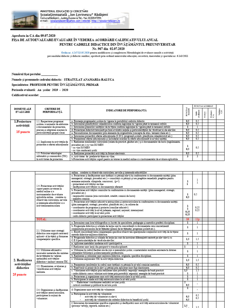 Fisa Autoevaluare | PDF