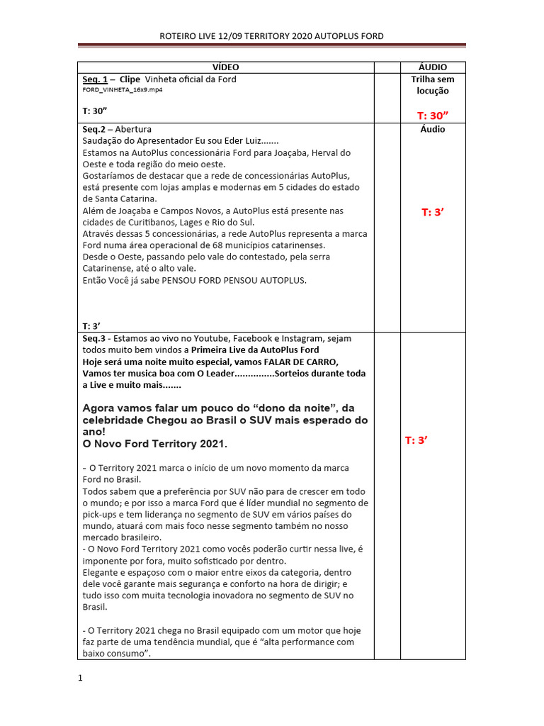 Roteiro Live Territory | PDF