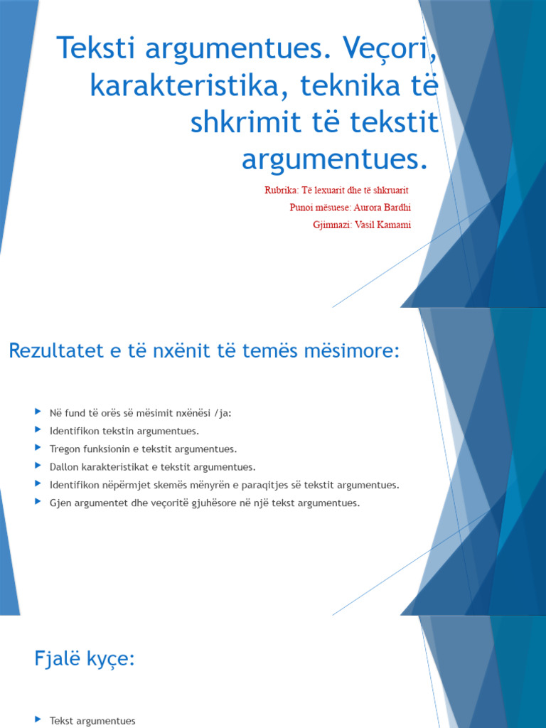 Gjuhe Shqipe KL 10 Teksti Argumentues | PDF