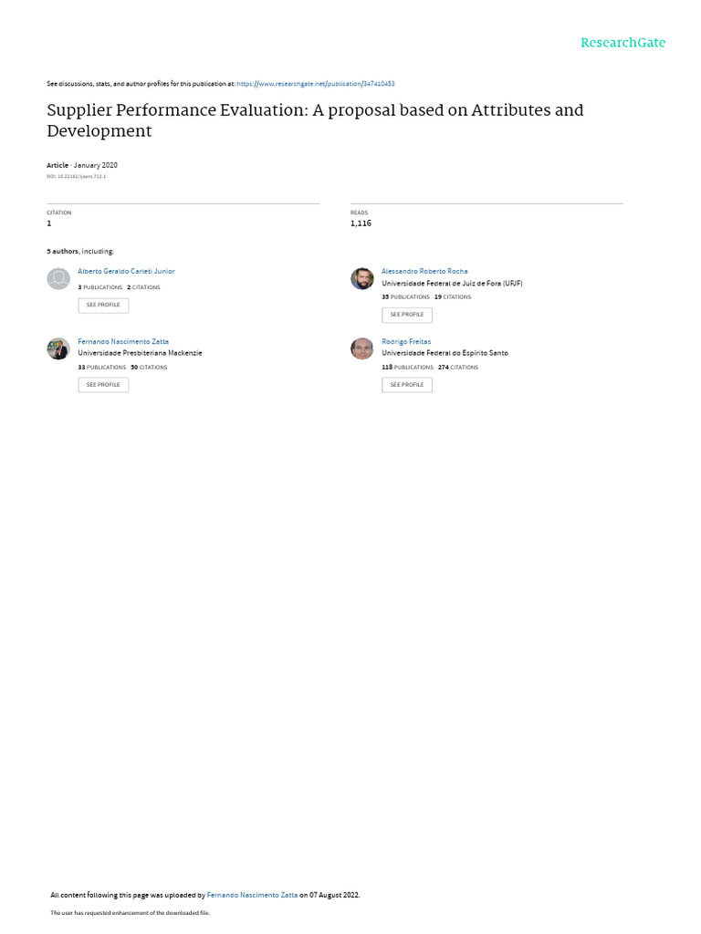 Supplier Performance Evaluation A Proposal Based o | PDF