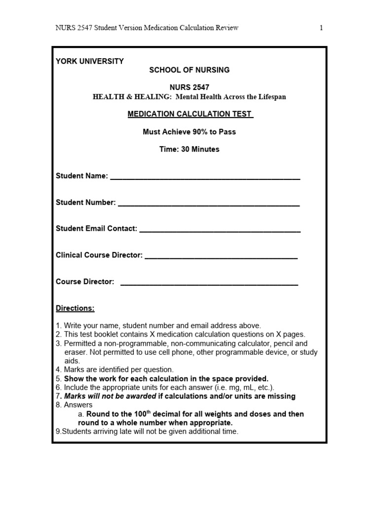 Medication Calculation Review NURS 2547 | PDF | Chemistry | Dose ...