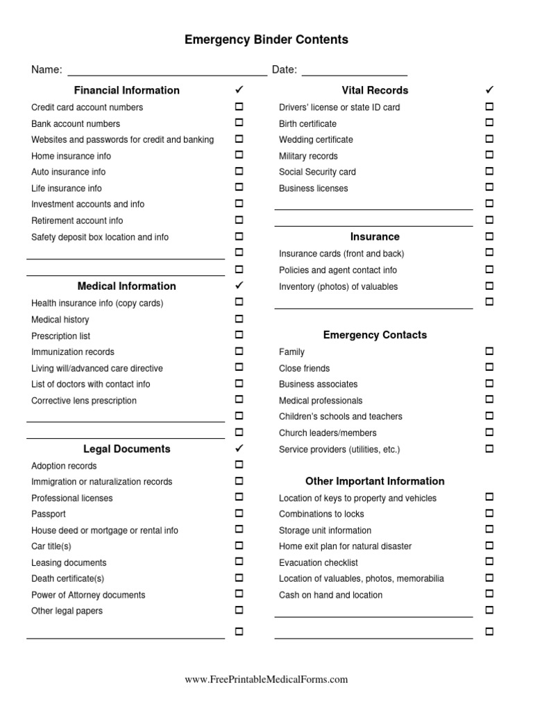 Emergency Binder Contents List | PDF | Insurance | Identity Document