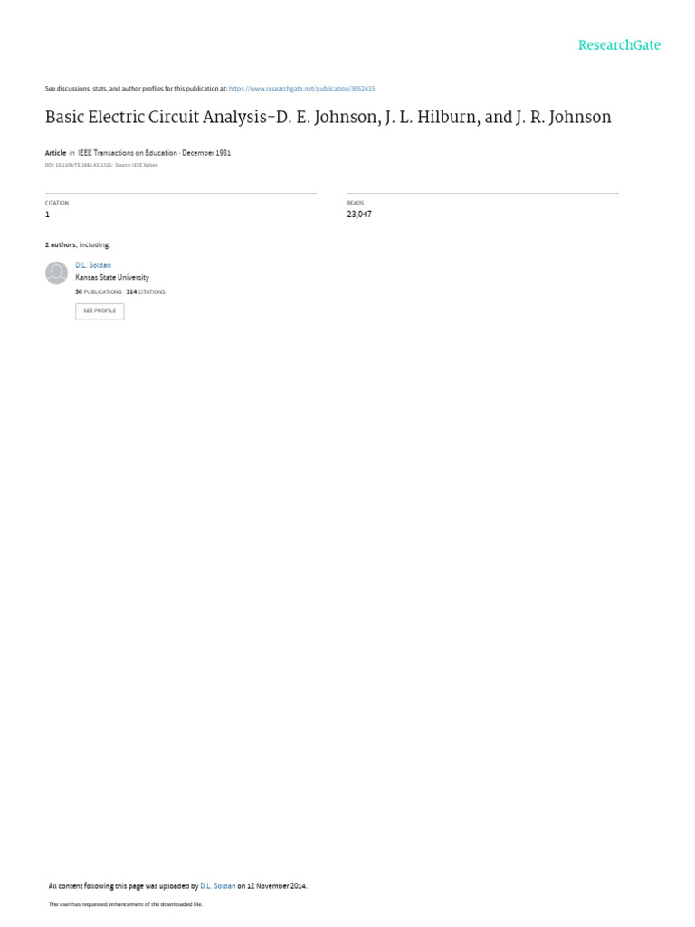 Basic Electric Circuit Analysis-D E Johnson J L Hi | PDF