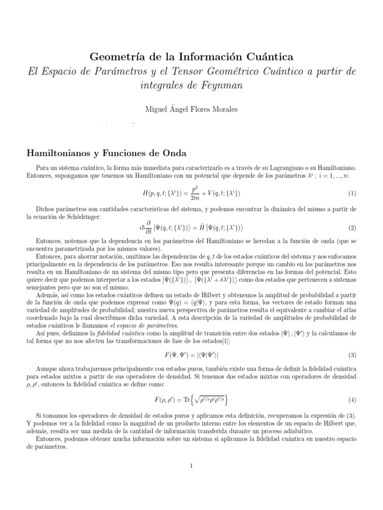 Geometría de Información Cuántica | PDF | Hamiltoniano (Mecánica ...