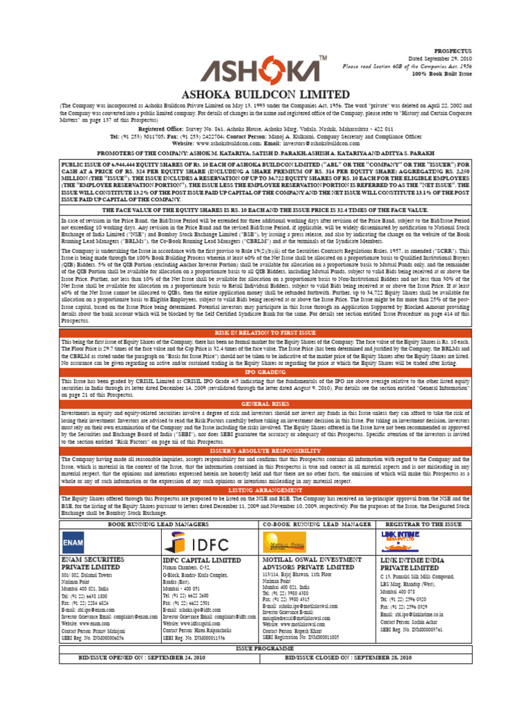 Ashoka Buildcon | PDF | Stocks | Initial Public Offering