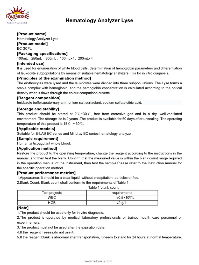 Hematology Analyzer Lyse Lyf 1 | PDF