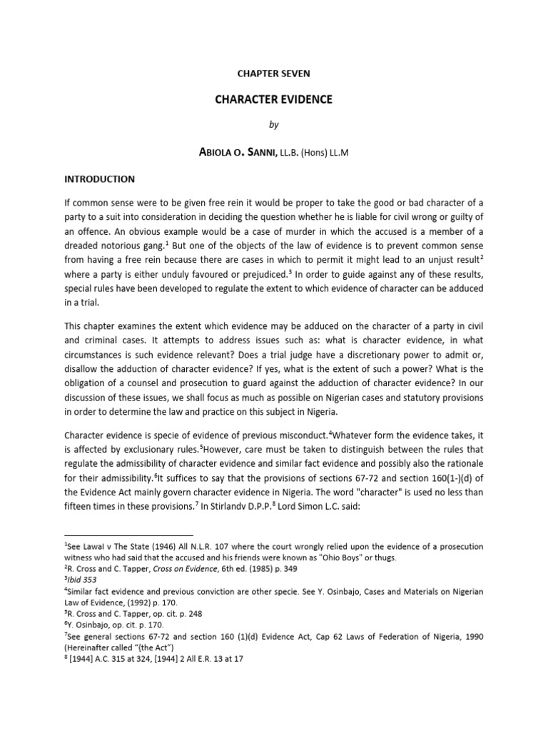 Character Evidence in Nigerian Law | PDF | Politics | Social Science