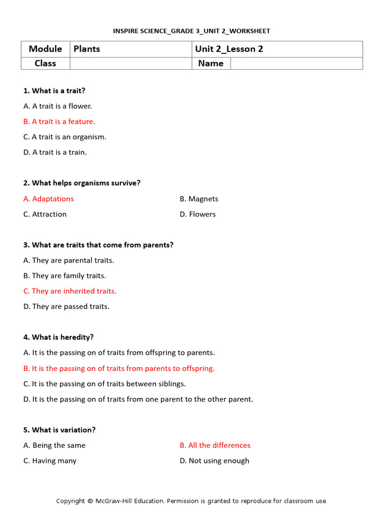 Inspire Science G3 U2 MC L2 Worksheet AK | PDF