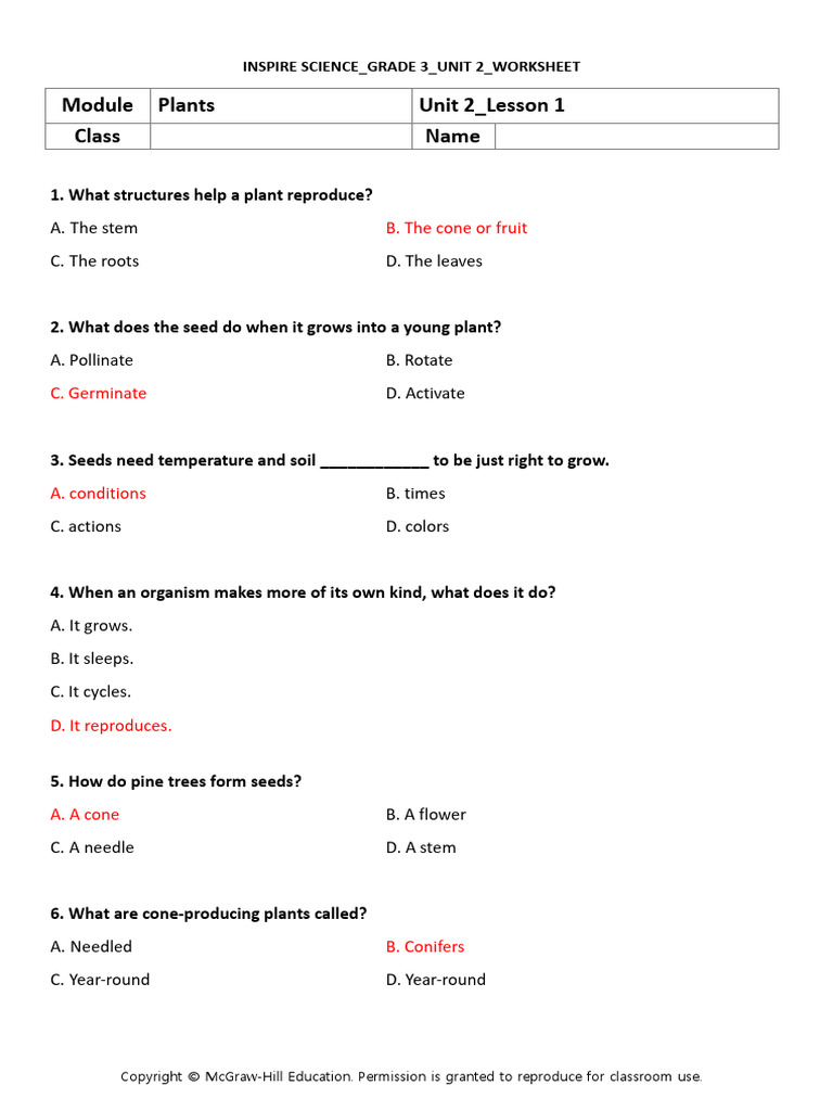 Inspire Science - G3 - U2 - MC - L1 - Worksheet - AK | PDF