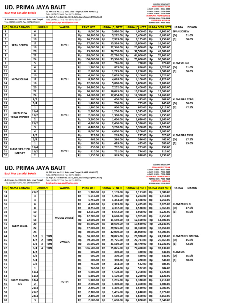 Price List Baut | PDF