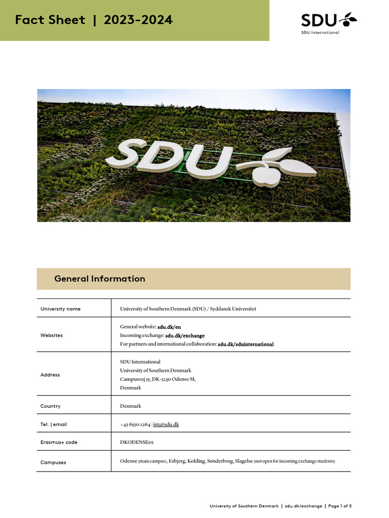 Fact Sheet University of Southern Denmark | PDF