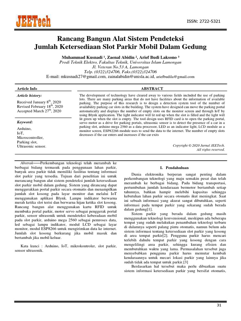 Rancang Bangun Alat Sistem Pendeteksi Jumlah Ketersediaan Slot Parkir ...