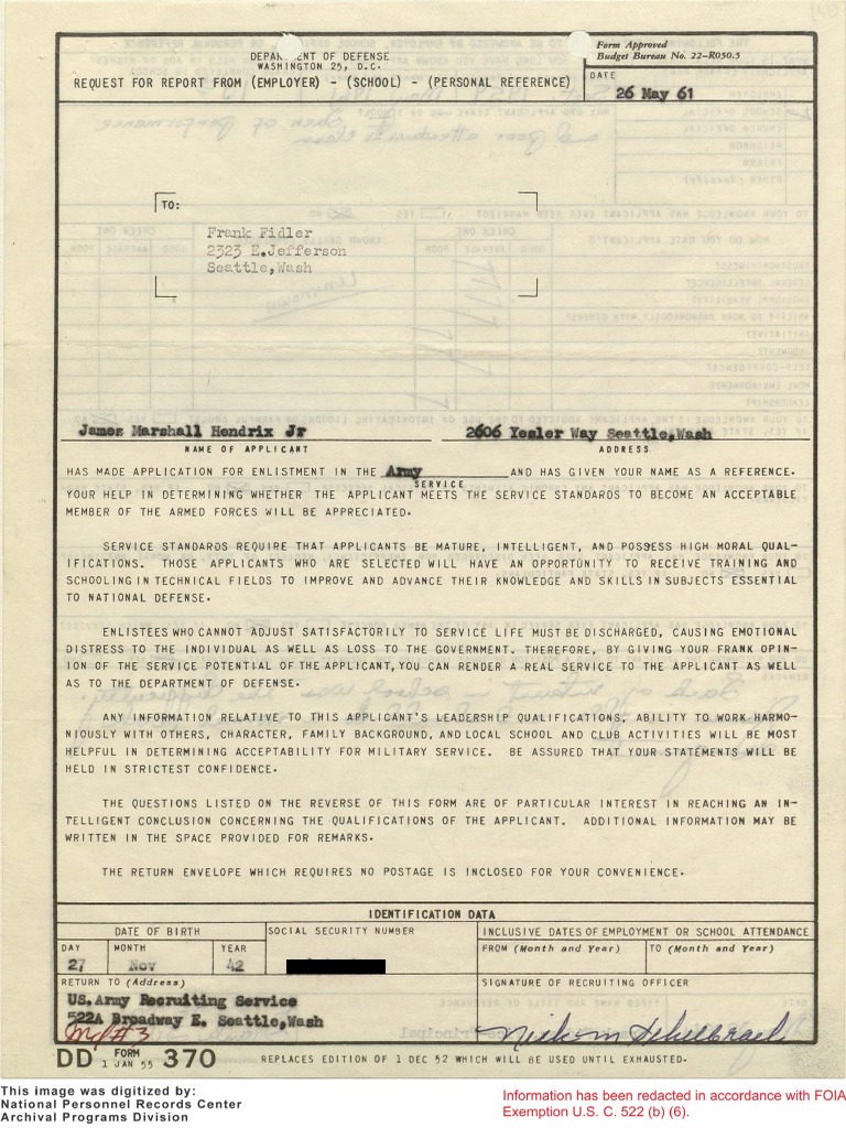 Jimi Hendrix - Military Service Record | PDF