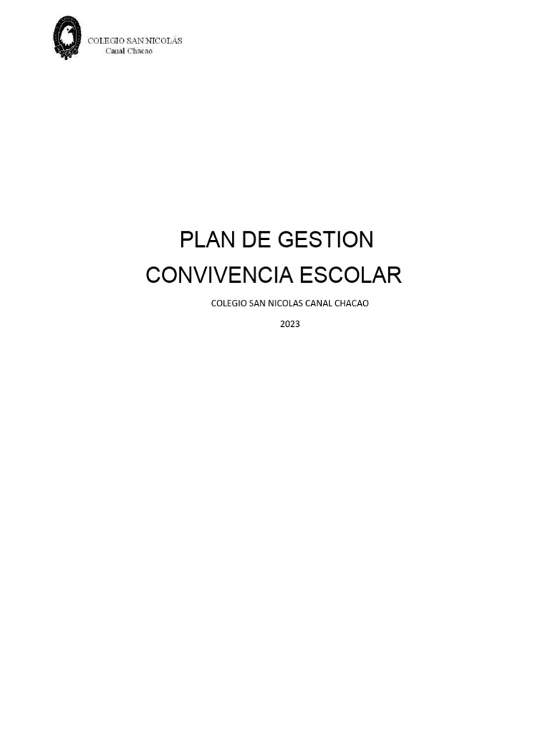 Plan de Gestion Convivencia Escolar 2023 | PDF