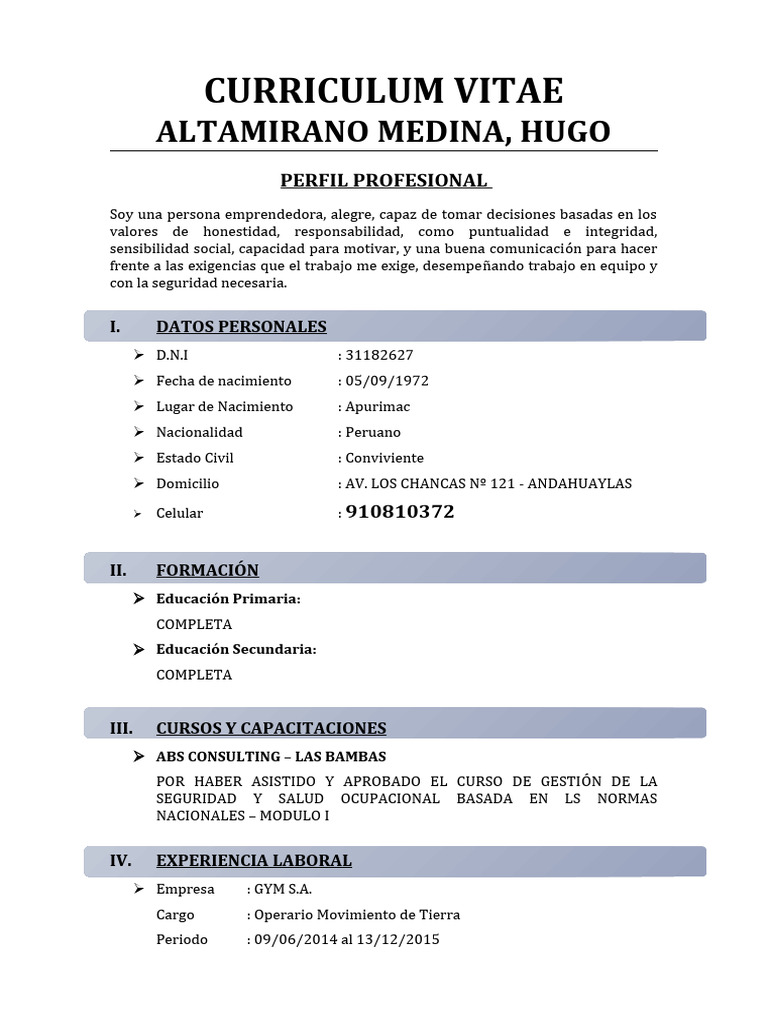 Curriculum Vitae Altamirano Medina, Hugo | PDF | Crecimiento personal y ...