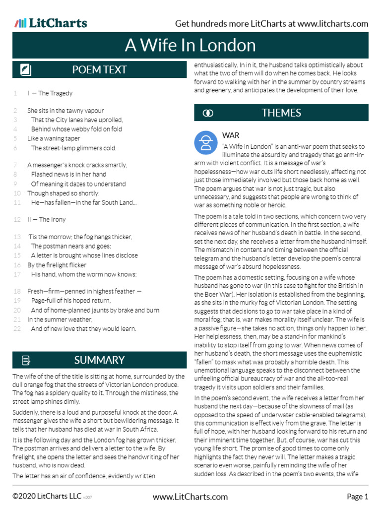 LitCharts A Wife in London | PDF | Poetry | Metre (Poetry)