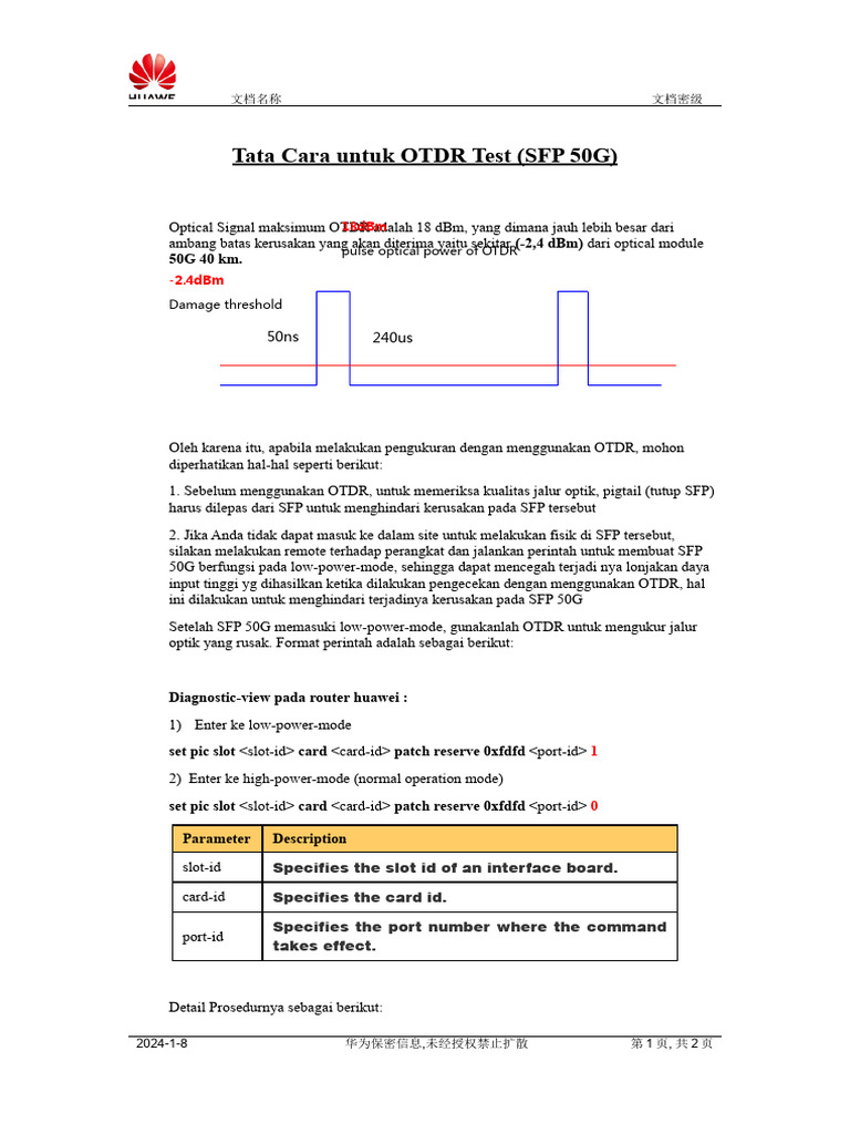 Tata Cara Untuk OTDR Test (SFP 50G) | PDF