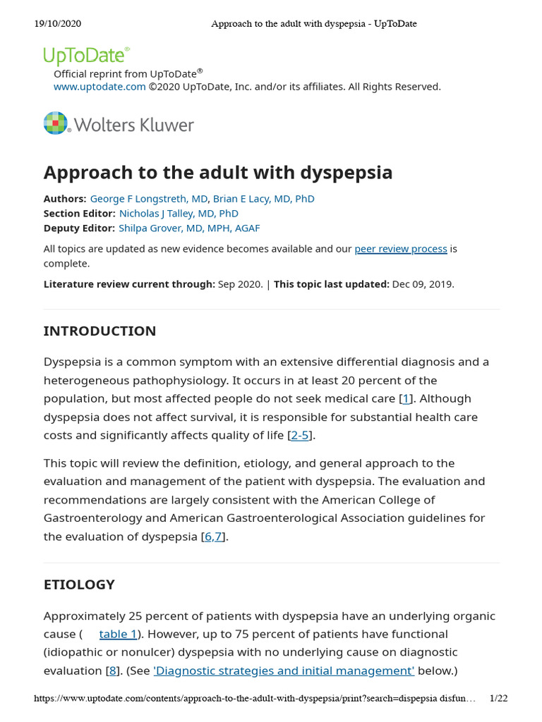 Approach to the adult with dyspepsia - UpToDate | PDF