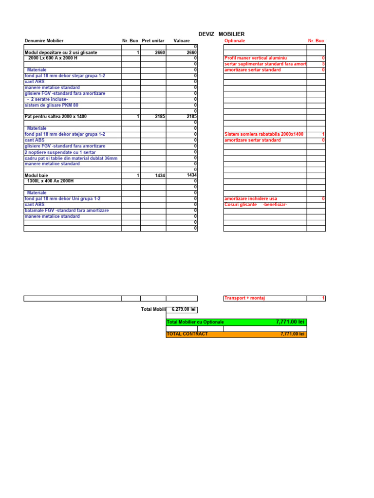 Deviz Mobilier | PDF