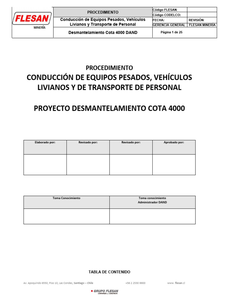 PROCEDIMIENTO CONDUCCIÓN DE EQUIPOS Y DE TRANSPORTE DE PERSONAL (SST-MA ...
