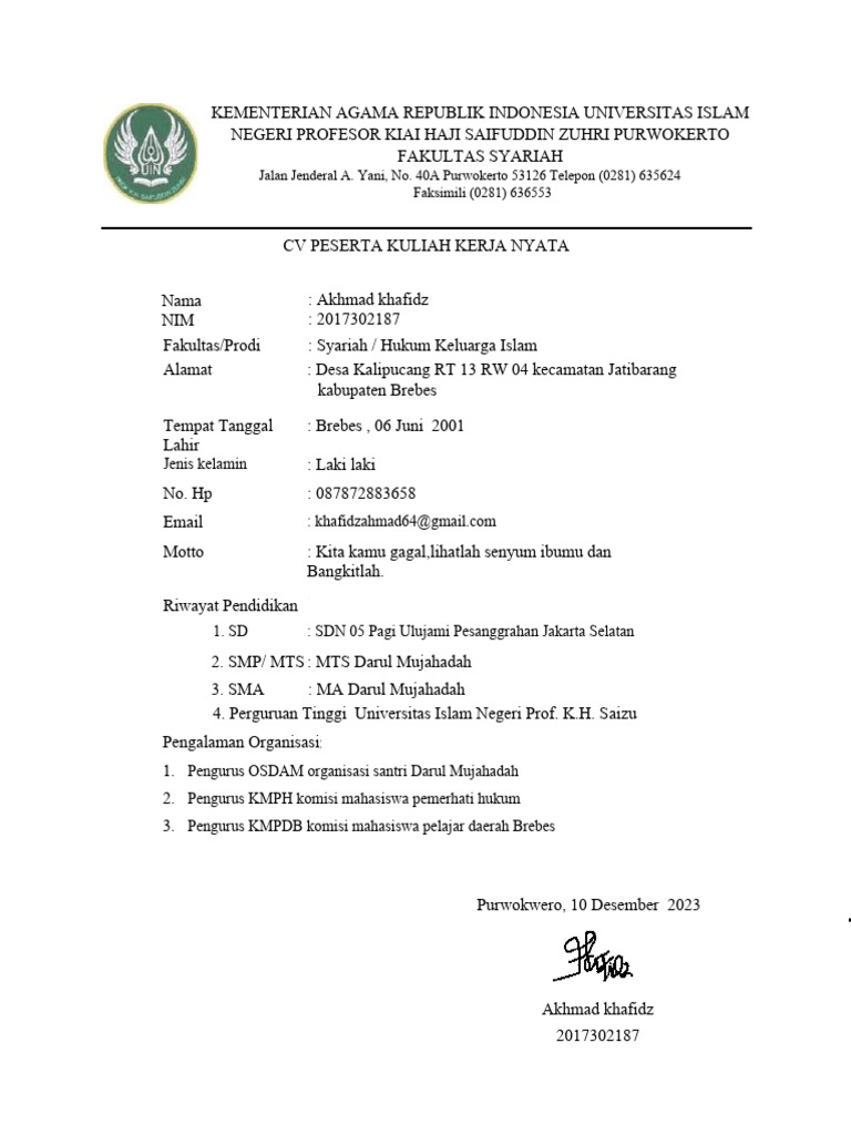 CV KKN Akhmad Khafidz | PDF